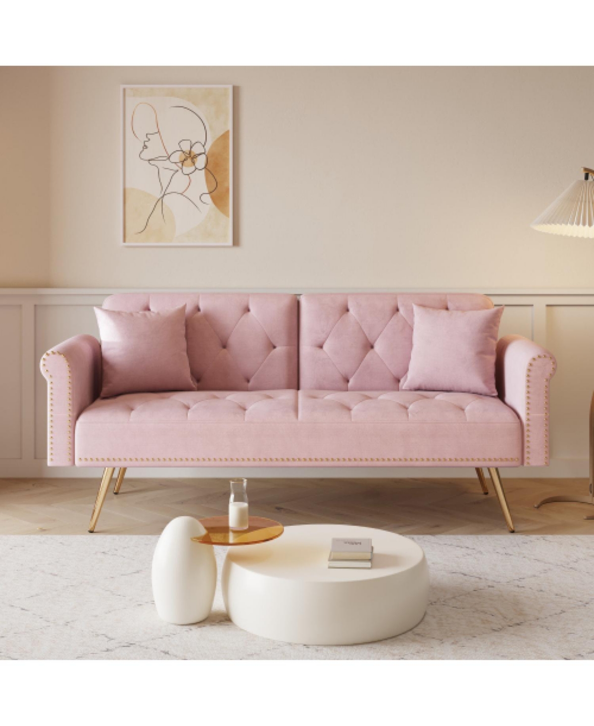 Click here for Streamdale Furniture Pink Velvet Sofa Bed with Nai... prices