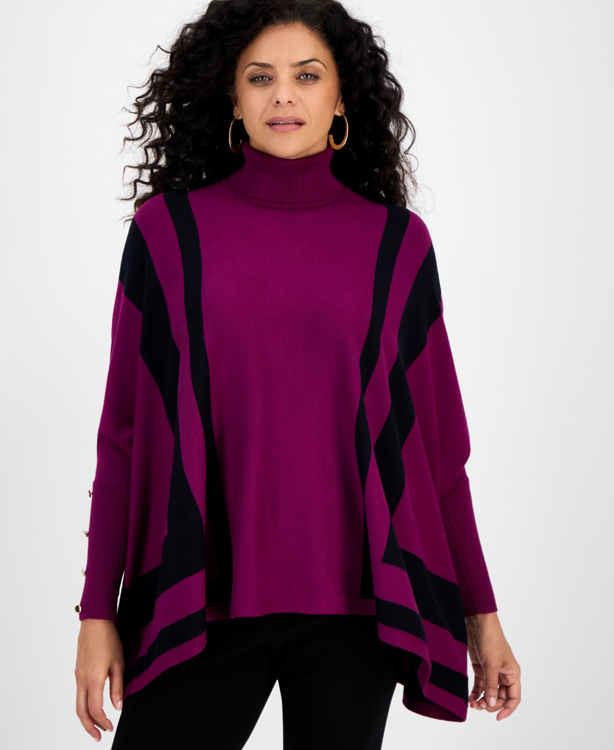 Click here for Jm Collection Womens Stripe Turtleneck Poncho Swea... prices