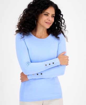 Click here for Jm Collection Womens Button Sleeve Crewneck Sweate... prices