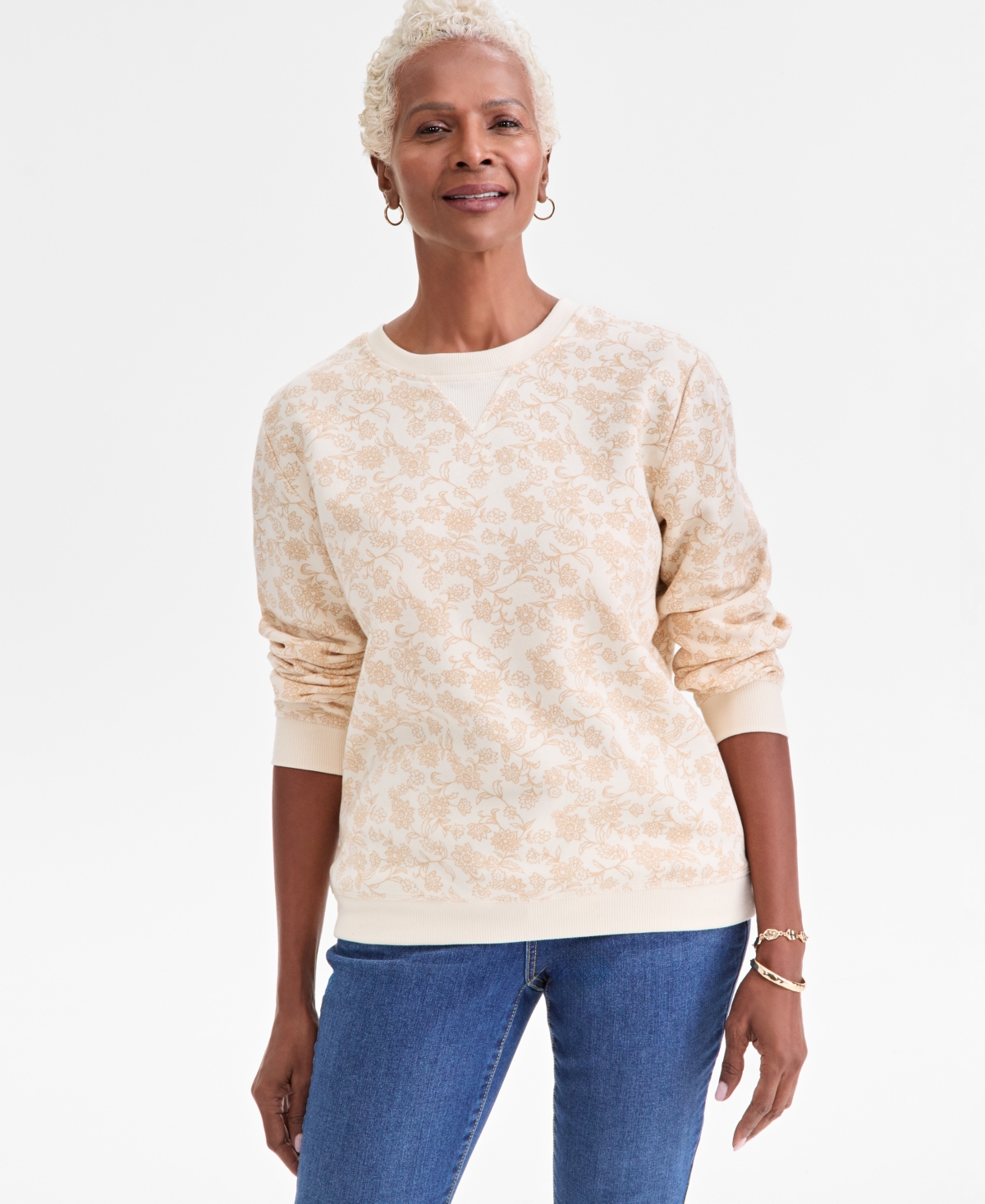Click here for Style & Co Womens Printed Fleece Crewneck Sweatshi... prices