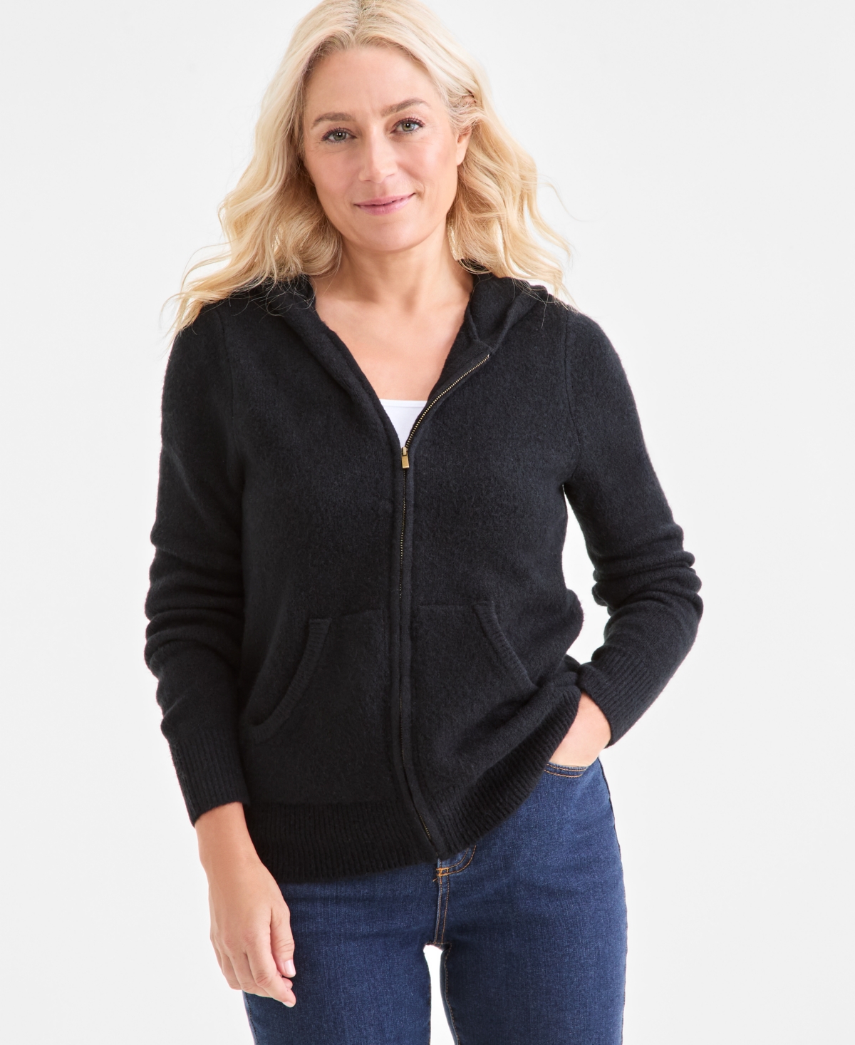 Click here for Style & Co Petite Luxsoft Full-Zip Hoodie Sweater... prices
