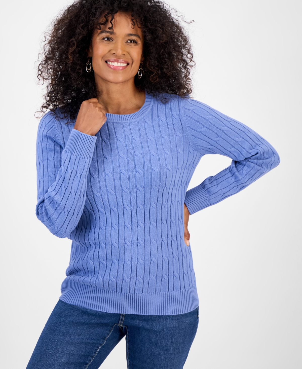 Click here for Style & Co Womens Cotton Cable-Knit Crewneck Sweat... prices