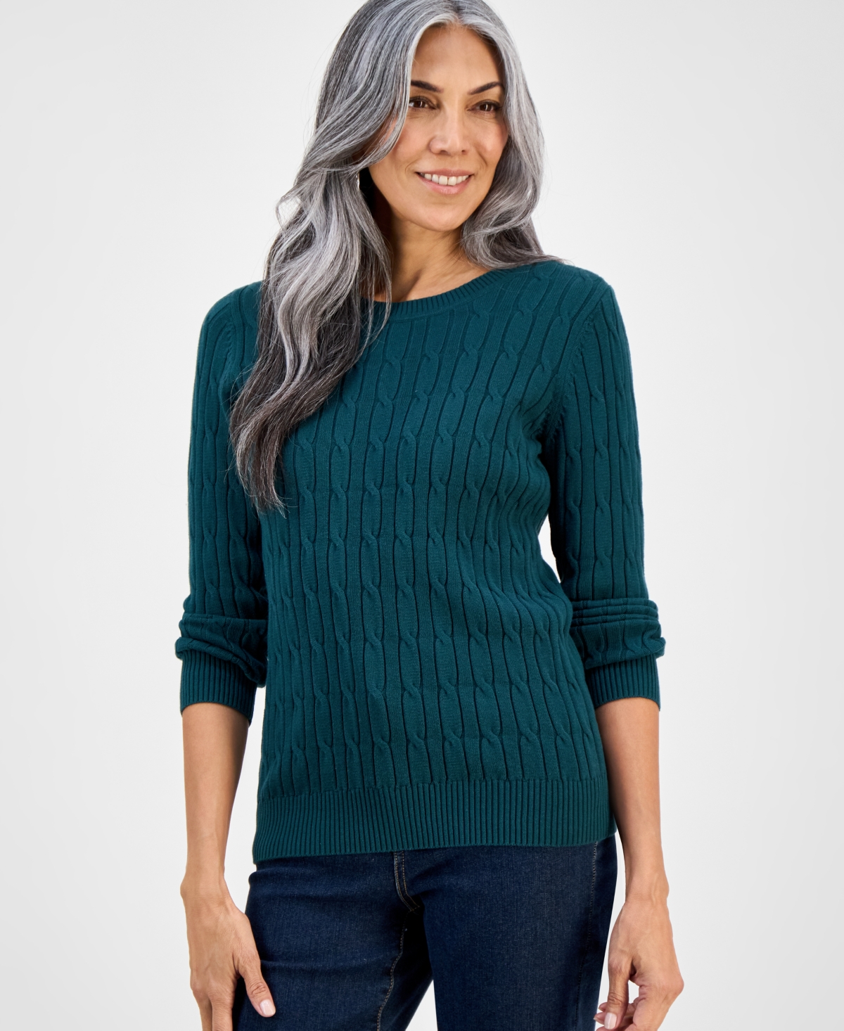 Click here for Style & Co Womens Cotton Cable-Knit Crewneck Sweat... prices