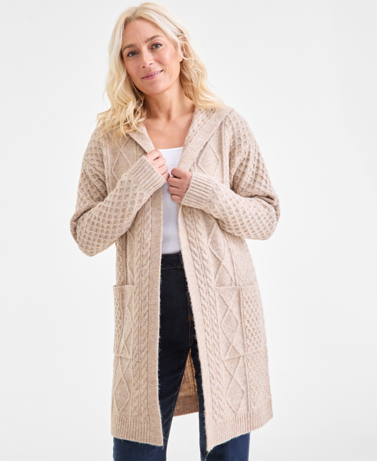 Click here for Style & Co Womens Chunky Cable-Knit Hoodie Cardiga... prices