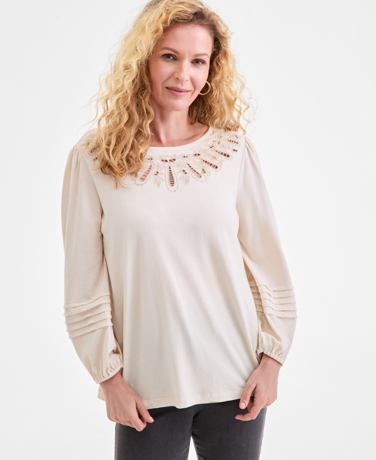 Click here for Style & Co Womens Embroidery Long-Sleeve Knit  Mac... prices
