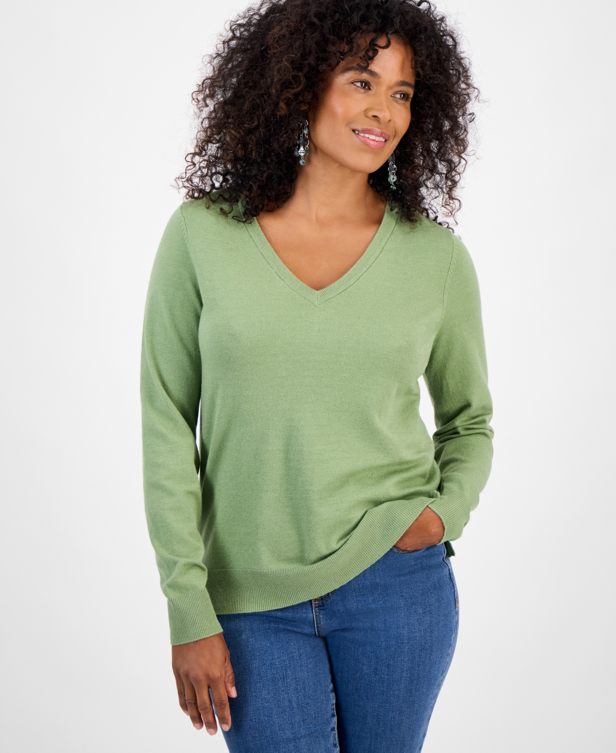 Click here for Style & Co Womens V-Neck Long-Sleeve Sweater  Crea... prices
