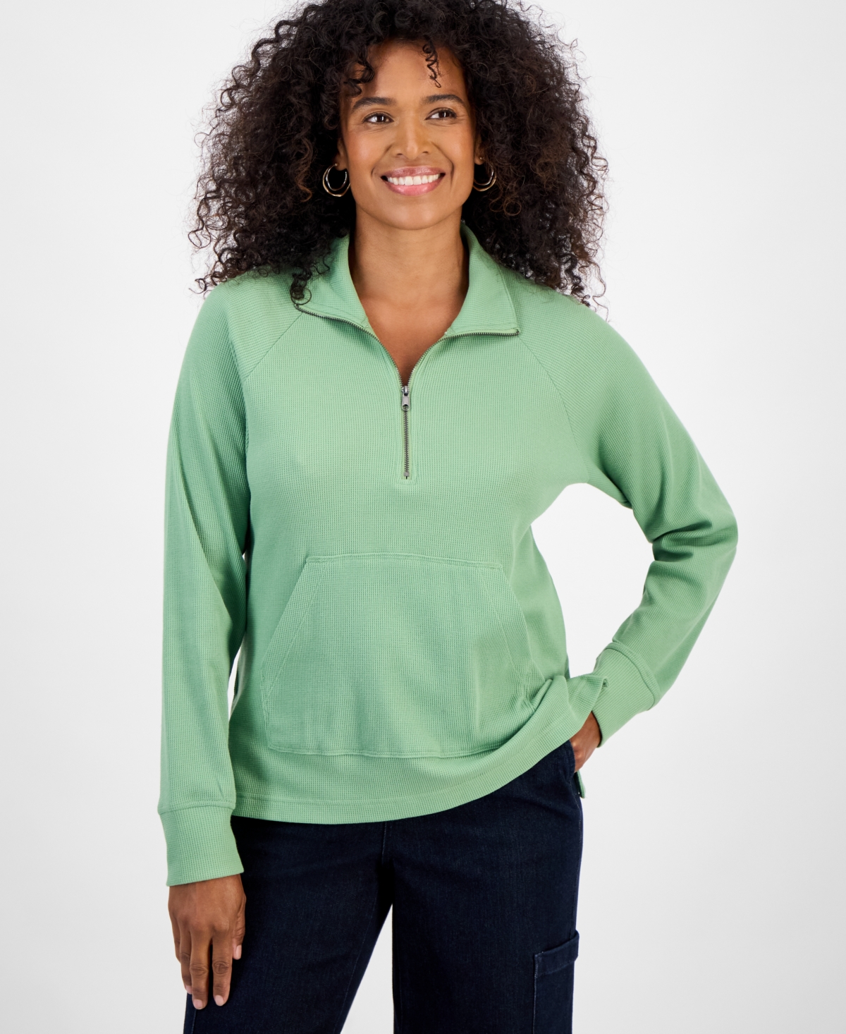 Click here for Style & Co Womens Waffle-Knit Quarter Zip Top  Mac... prices