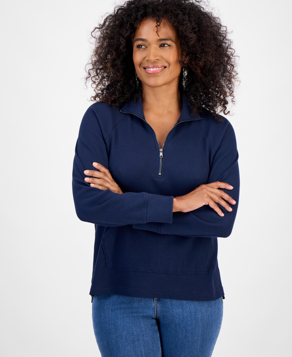 Click here for Style & Co Womens Waffle-Knit Quarter Zip Top  Mac... prices