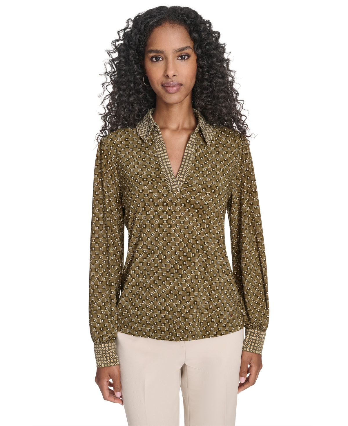 Click here for Tommy Hilfiger Womens Foulard Johnn Collar Top - D... prices