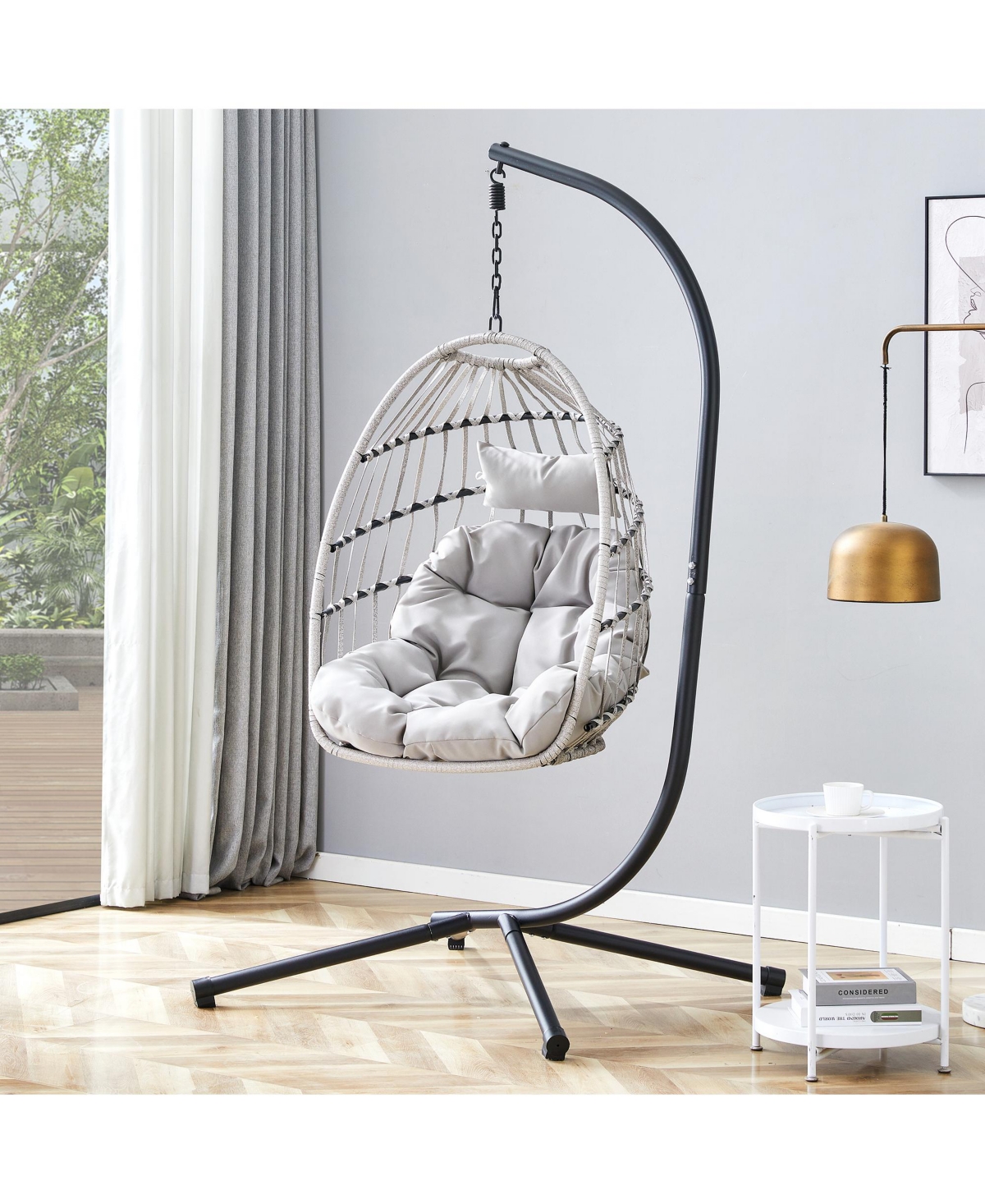 Click here for Duty Iron Hanging Chair with Wicker Weave â Sing... prices