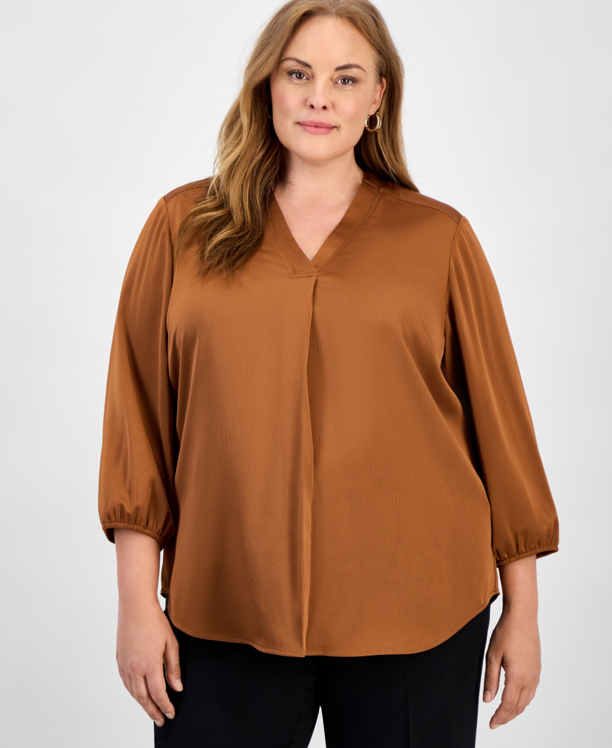 Click here for Jones New York Plus Size Satin 3/4-Puff Sleeve V-N... prices