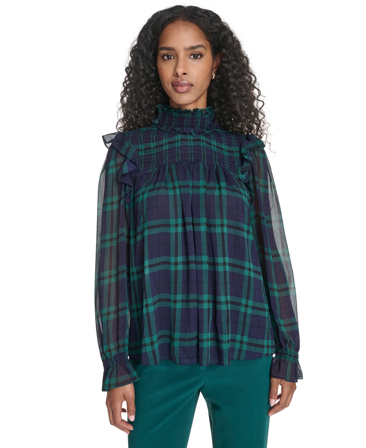 Click here for Tommy Hilfiger Womens Plaid Peasant Mock Neck Top... prices