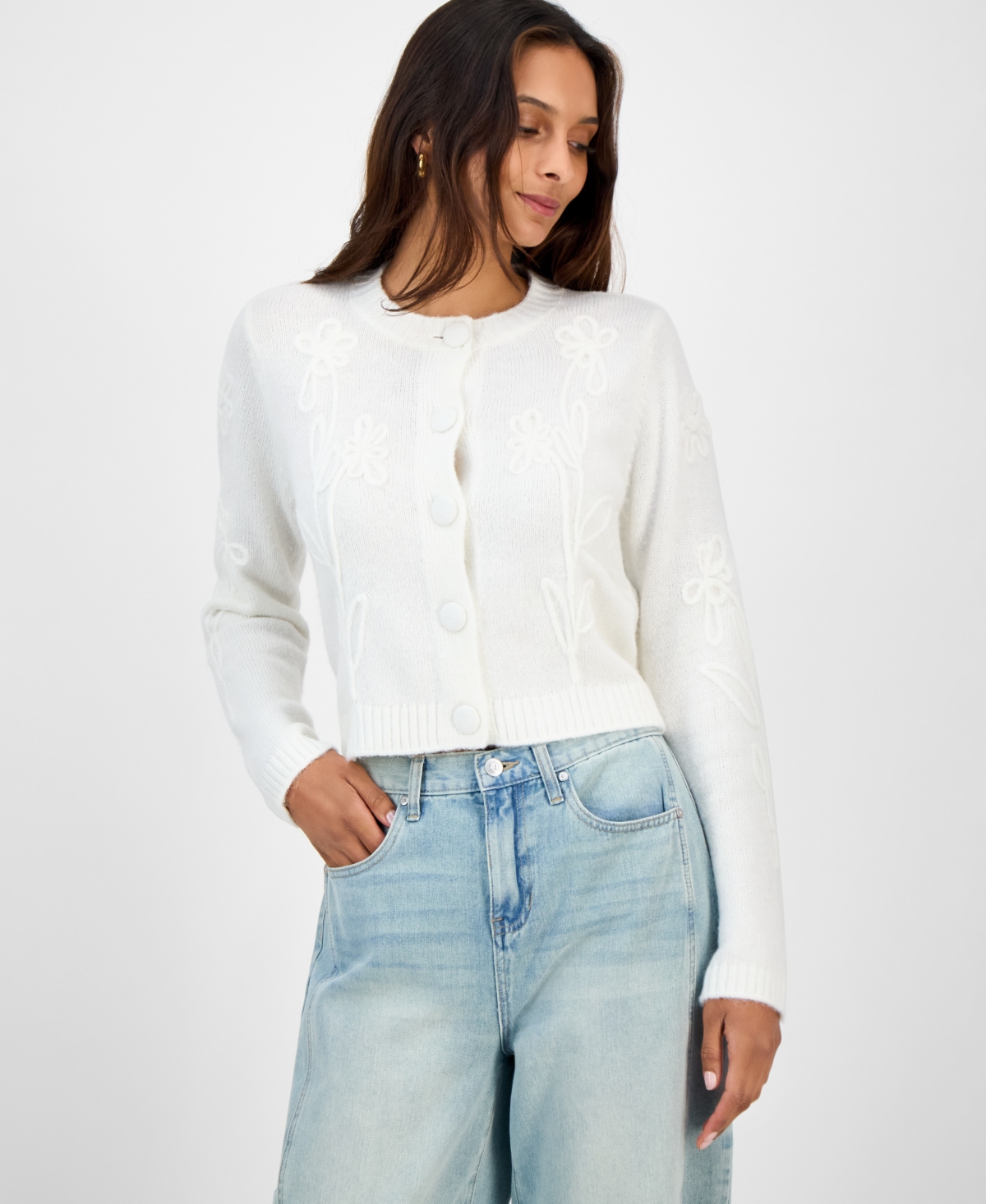 Click here for And Now This Womens Soutache-Trim Cropped Cardigan... prices