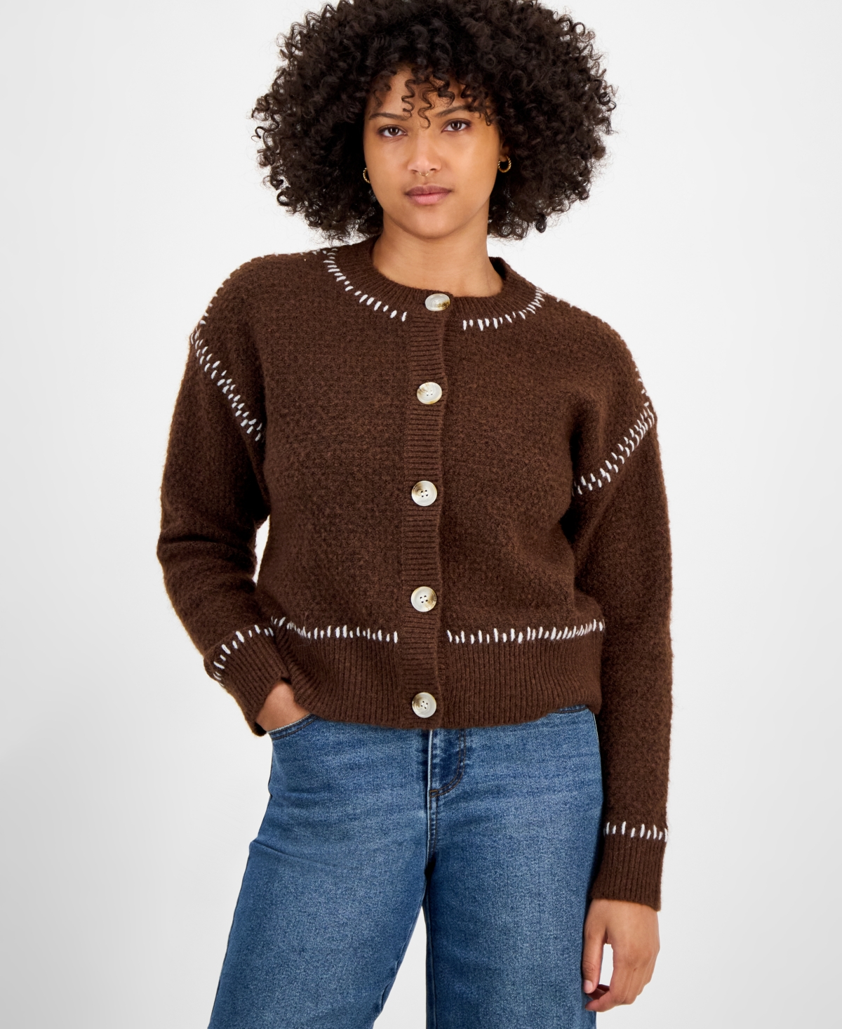 Click here for And Now This Petite Whipstitch Button-Front Cardig... prices