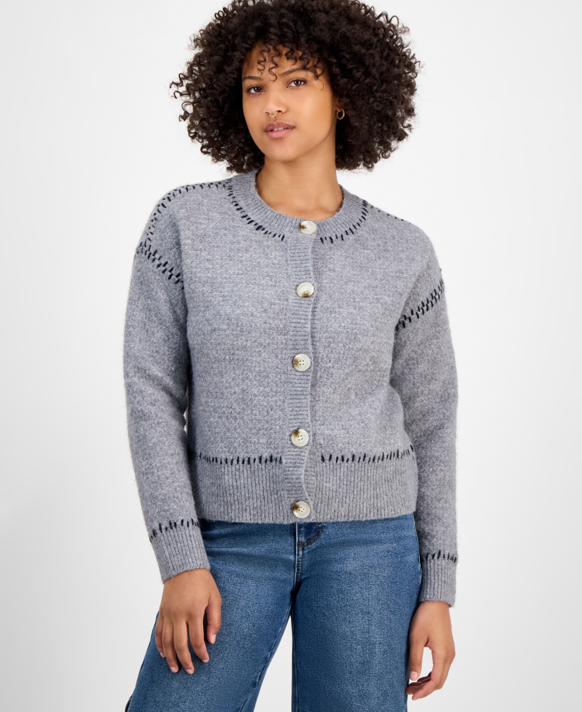 Click here for And Now This Petite Whipstitch Button-Front Cardig... prices