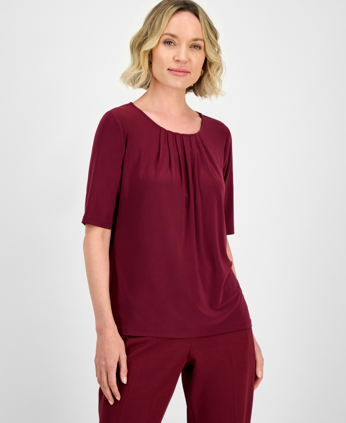 Click here for Kasper Womens Pleat Neck Knit Top  Regular & Petit... prices