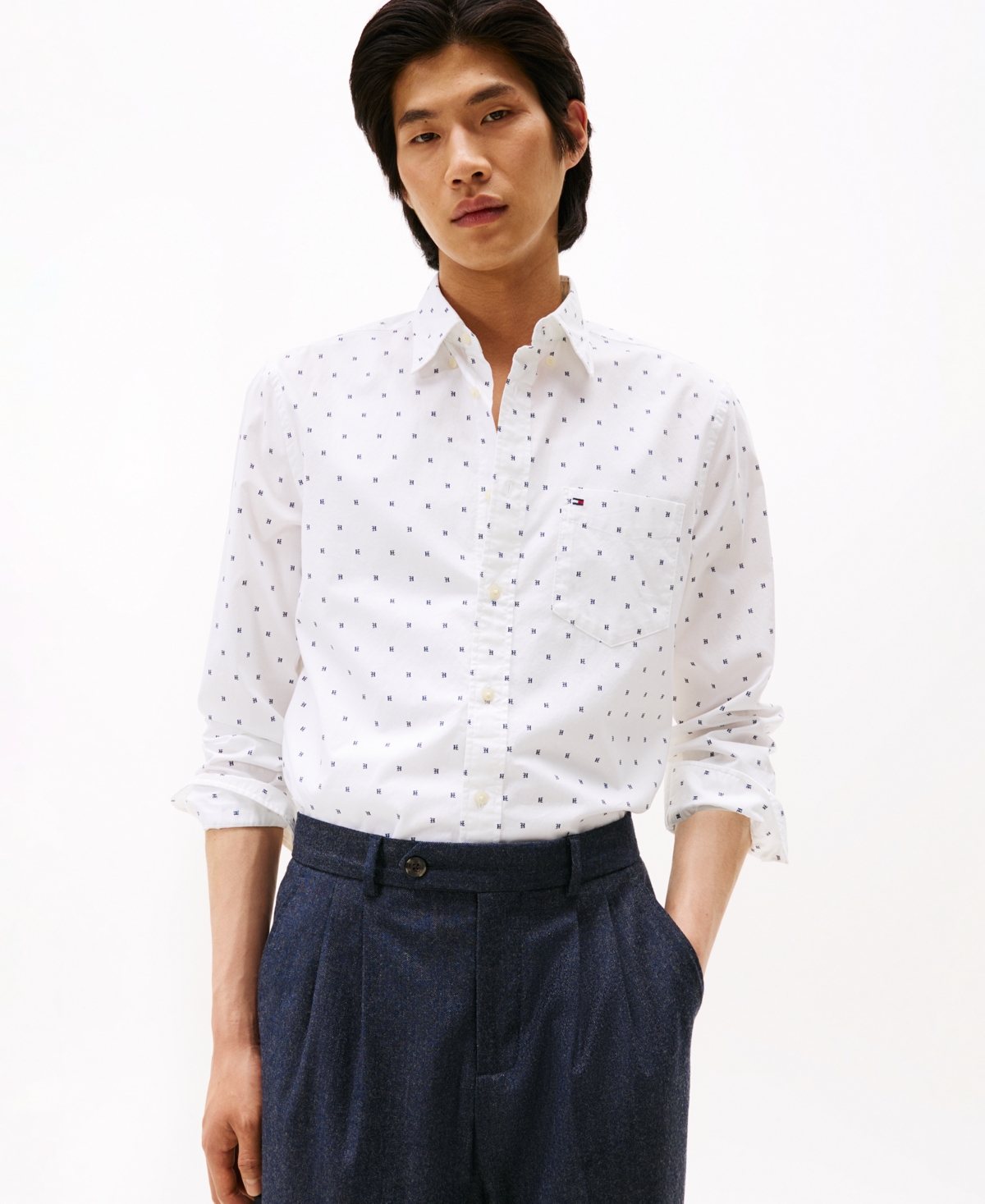 Click here for Tommy Hilfiger Mens Small Print Flex Poplin Shirt... prices