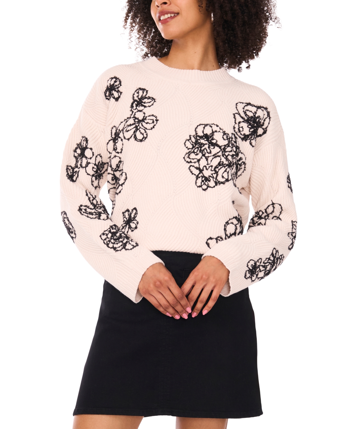 Click here for Vince Camuto Womens Floral-Embroidered Crewneck Sw... prices
