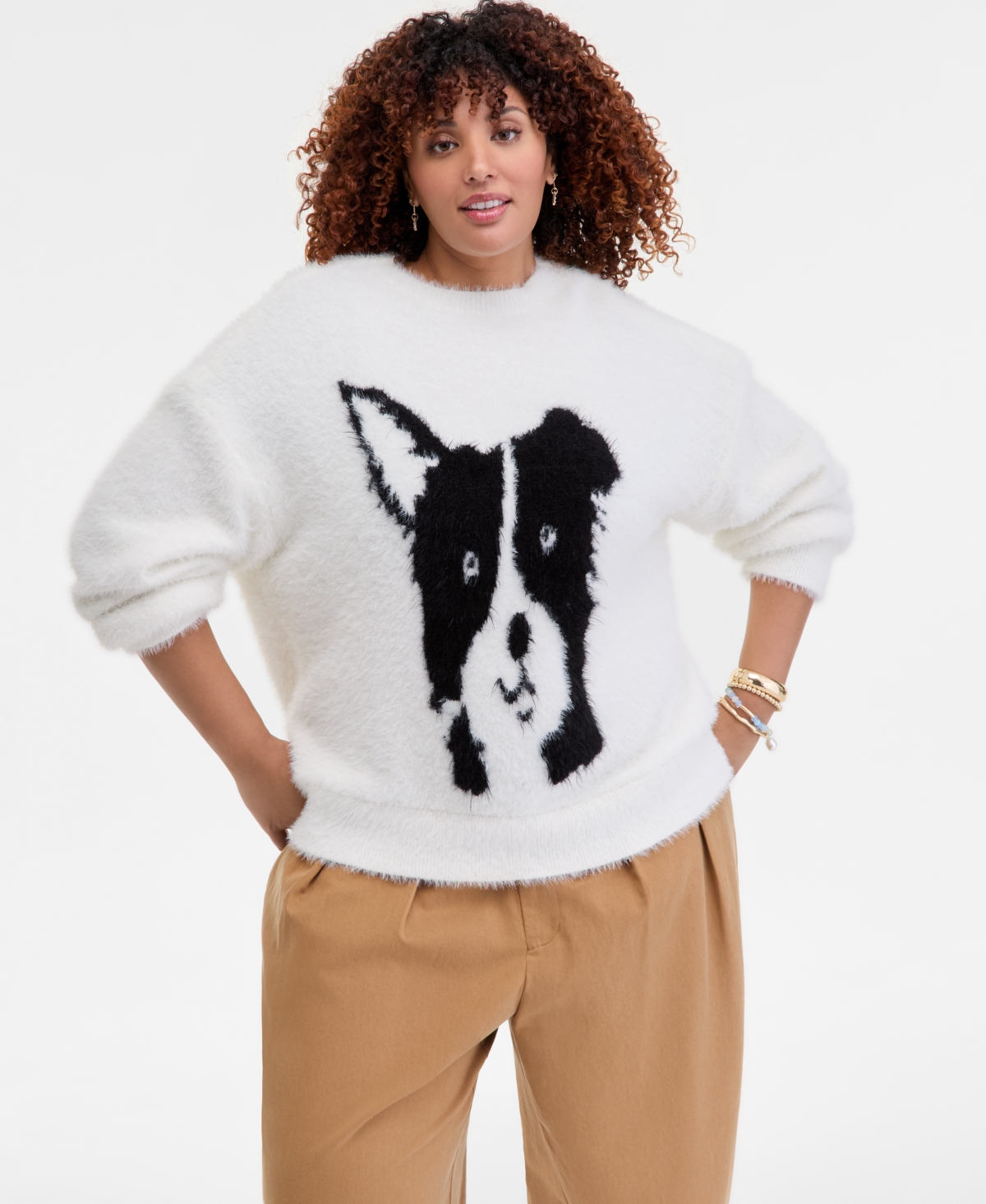 Click here for On 34th Trendy Plus Size Dog-Graphic Eyelash Sweat... prices