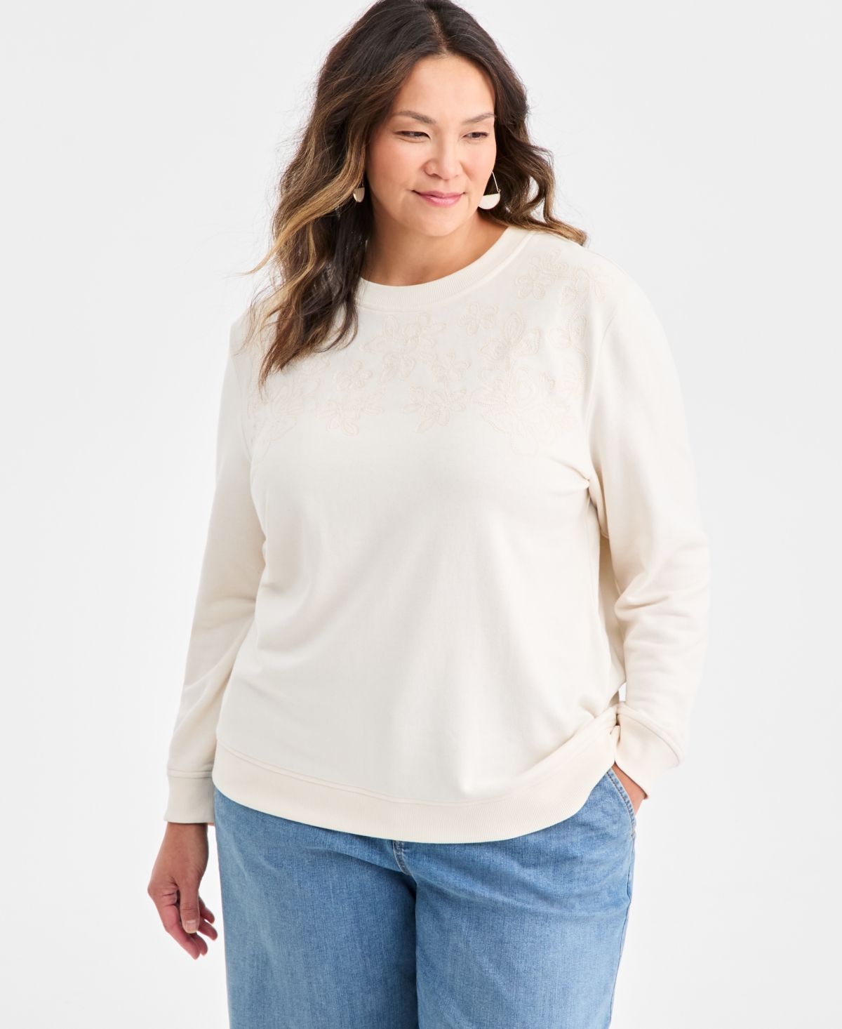 Click here for Style & Co Plus Size Embroidered Crewneck Sweatshi... prices