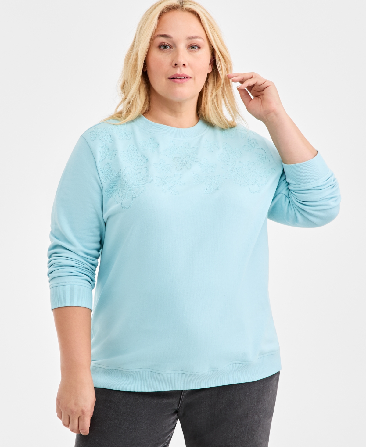 Click here for Style & Co Plus Size Embroidered Crewneck Sweatshi... prices