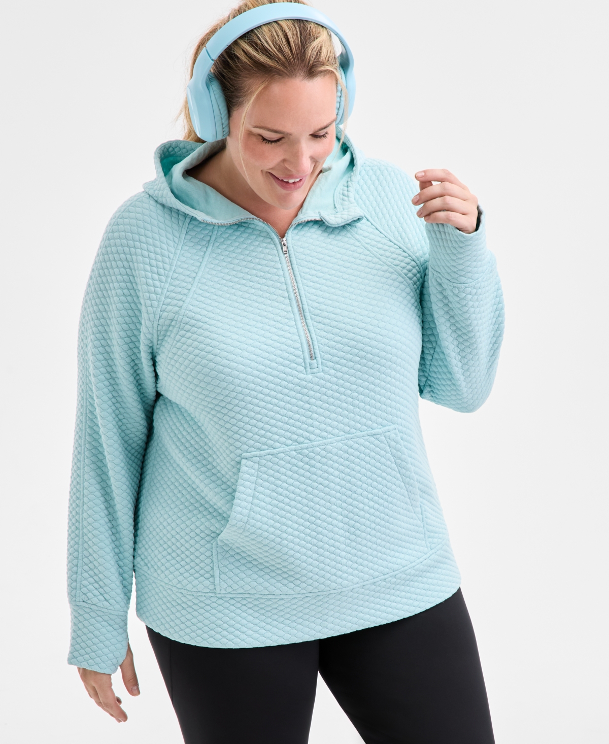 Click here for Id Ideology Plus Size Relaxed Quilted Half-Zip Hoo... prices