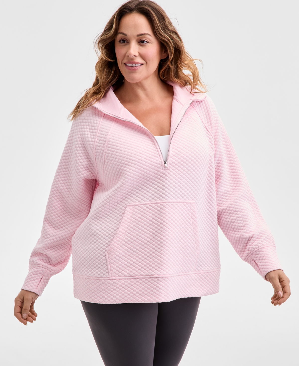 Click here for Id Ideology Plus Size Relaxed Quilted Half-Zip Hoo... prices
