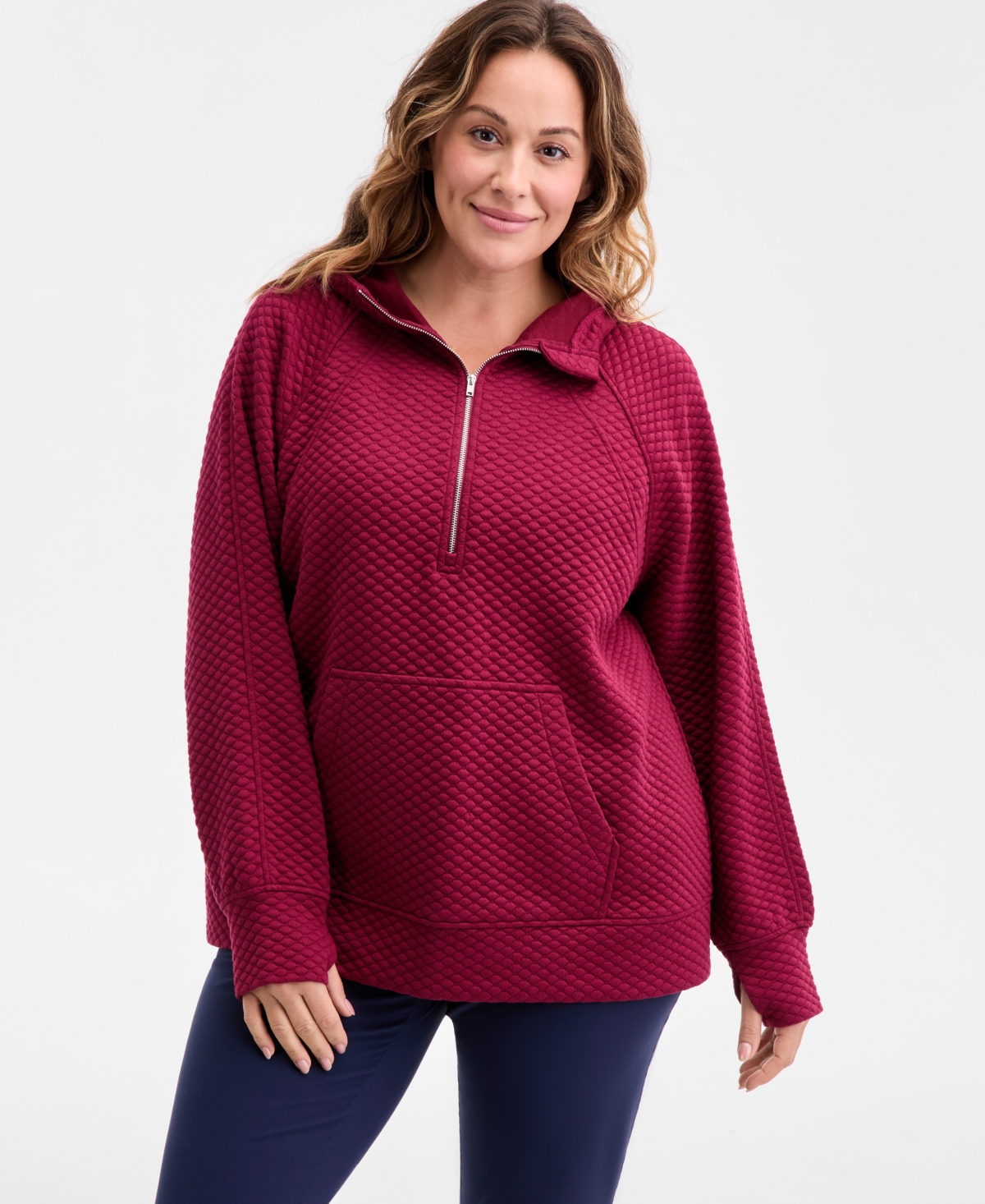 Click here for Id Ideology Plus Size Relaxed Quilted Half-Zip Hoo... prices