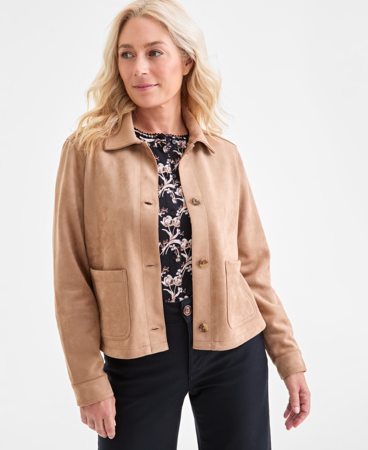 Click here for Style & Co Womens Faux-Suede Button-Front Jacket... prices