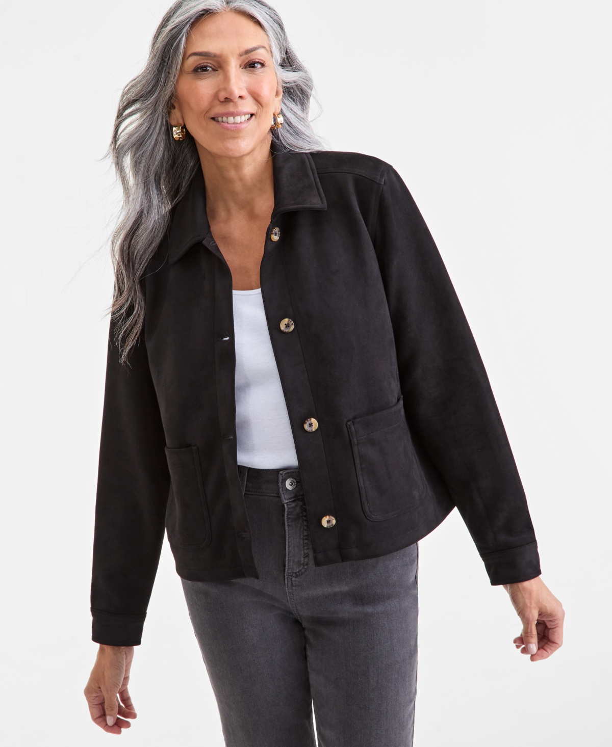 Click here for Style & Co Womens Faux-Suede Button-Front Jacket... prices