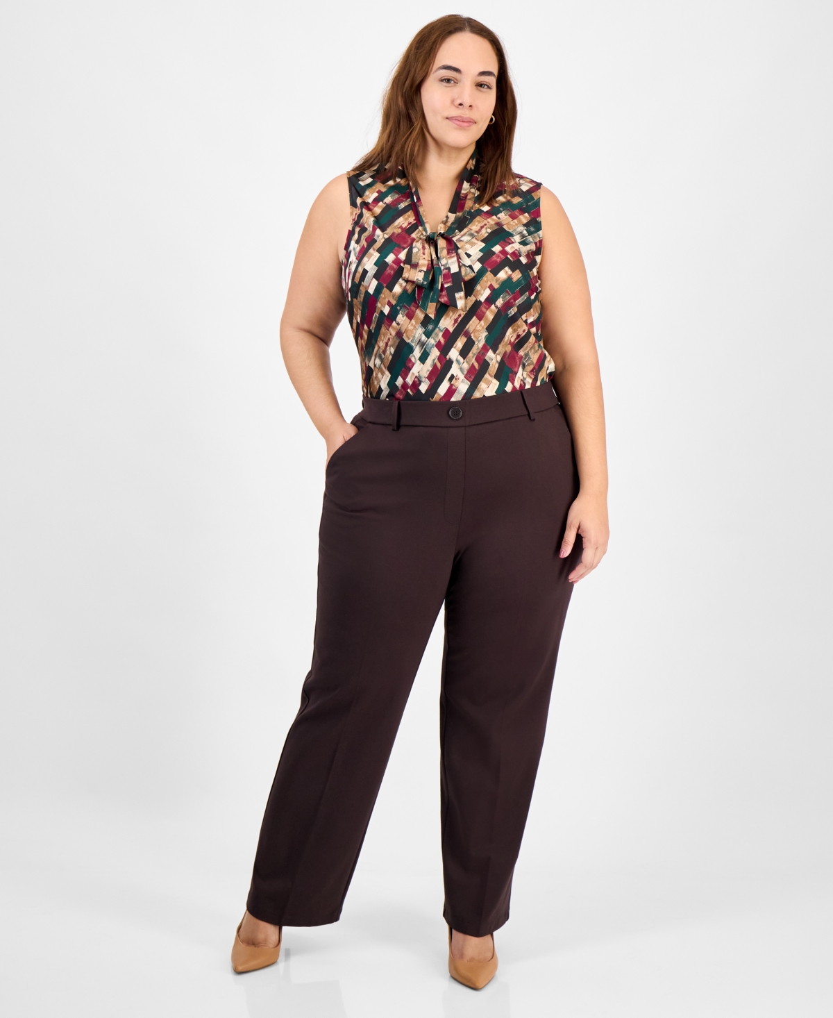 Click here for Kasper Plus Size High Rise Straight Leg Pants - Ri... prices