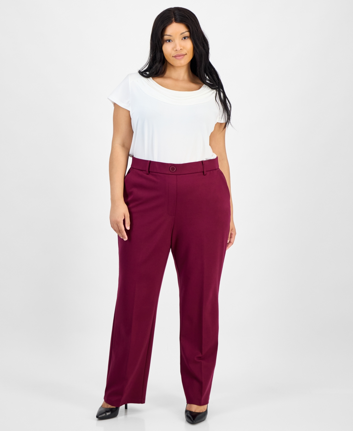 Click here for Kasper Plus Size High Rise Straight Leg Pants - Sh... prices