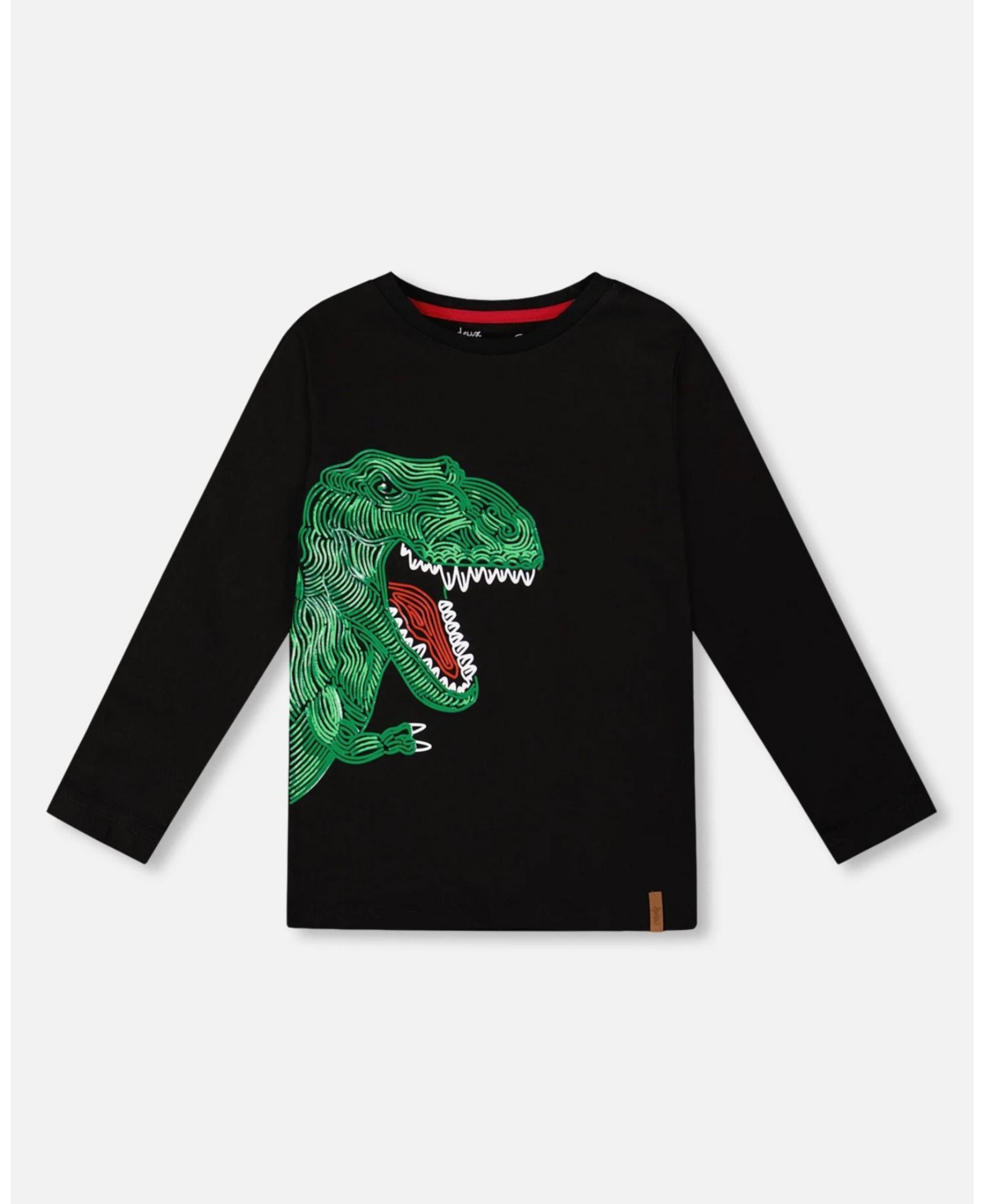 Deux par Deux Boy Long Sleeve Jersey Tee Shirt with Dinosaur - Child - Black