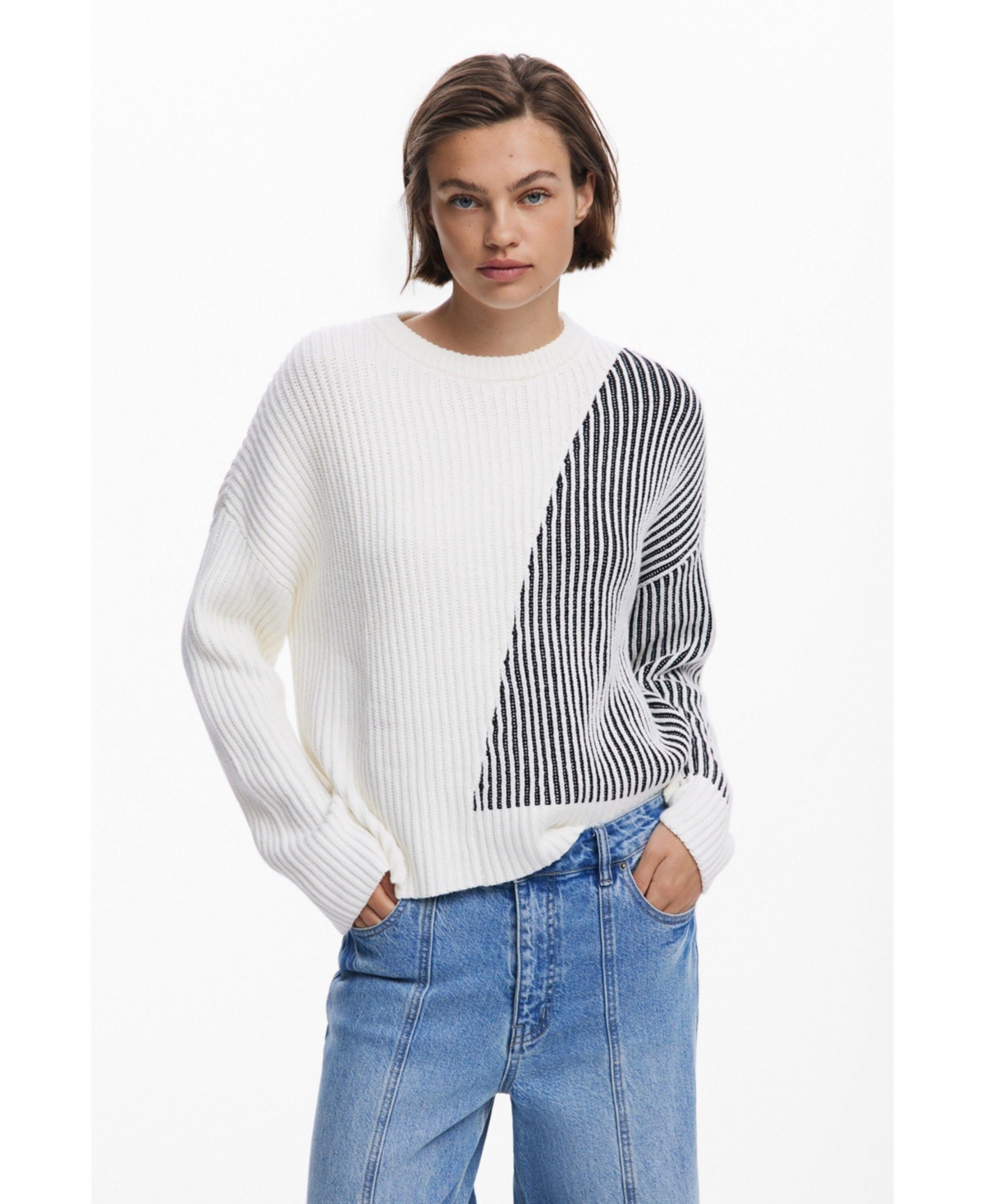 Click here for Desigual Womens Combined turtleneck sweater - Beig... prices