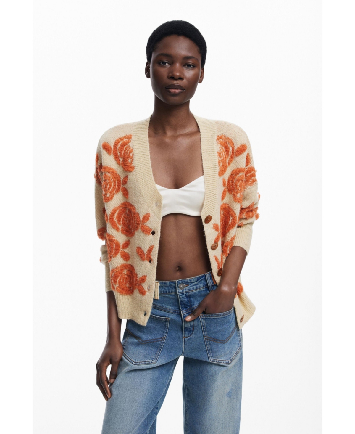 Click here for Desigual Womens Pink button sweater - Beige prices