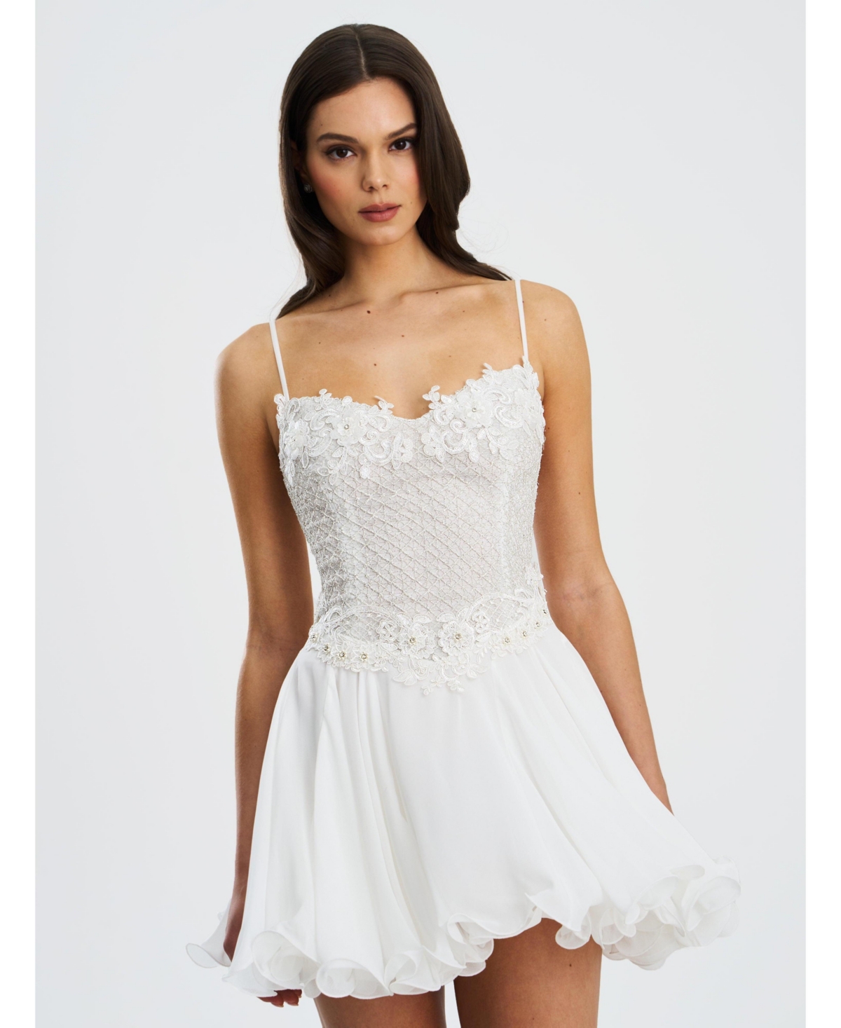 Click here for Miss Circle Women Fabiola Lace Trim Silver Net Top... prices