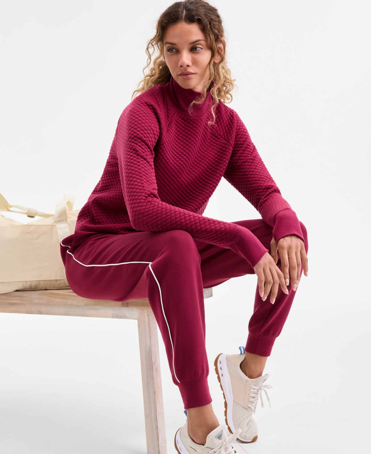Click here for Id Ideology Womens Relaxed Quilted Mock-Neck Sweat... prices