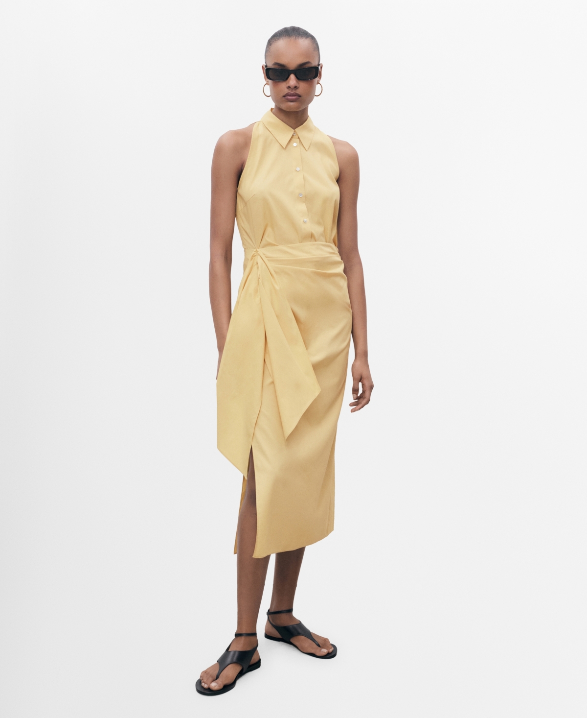 Click here for Mango Womens Knotted Shirt Dress - Medium Brown prices