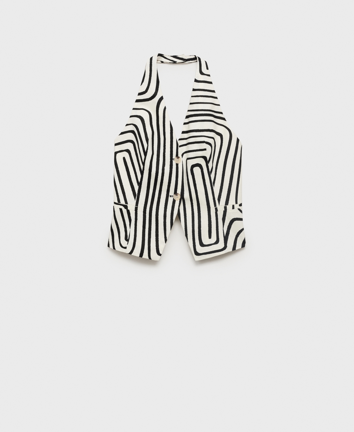 Click here for Mango Womens Geometric-Print Linen Vest - Ecru prices