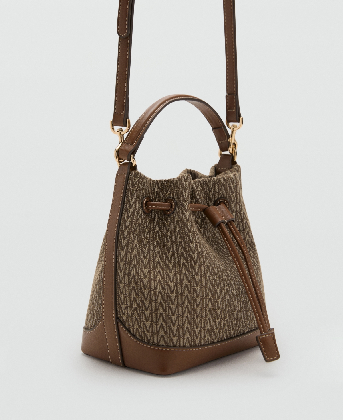 Click here for Mango Womens Printed Logo Bucket Bag - Chocolate prices