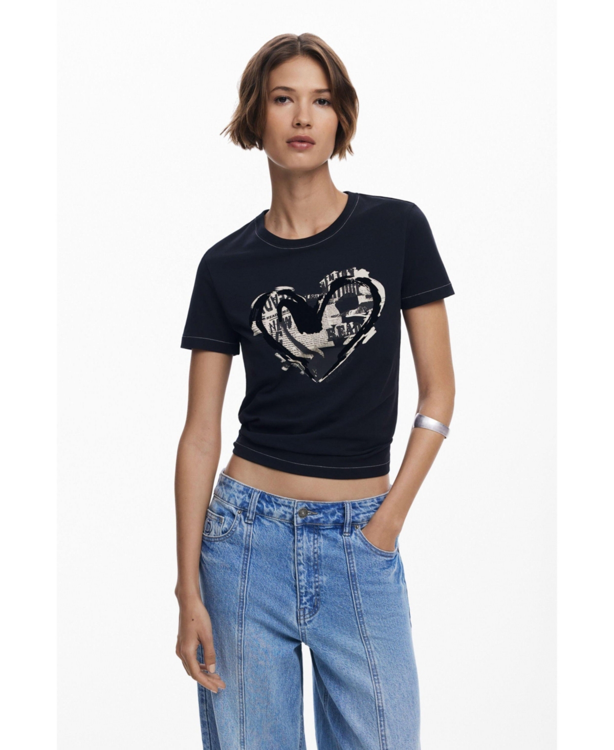 Click here for Desigual Womens Newspaper heart T-shirt - Black prices