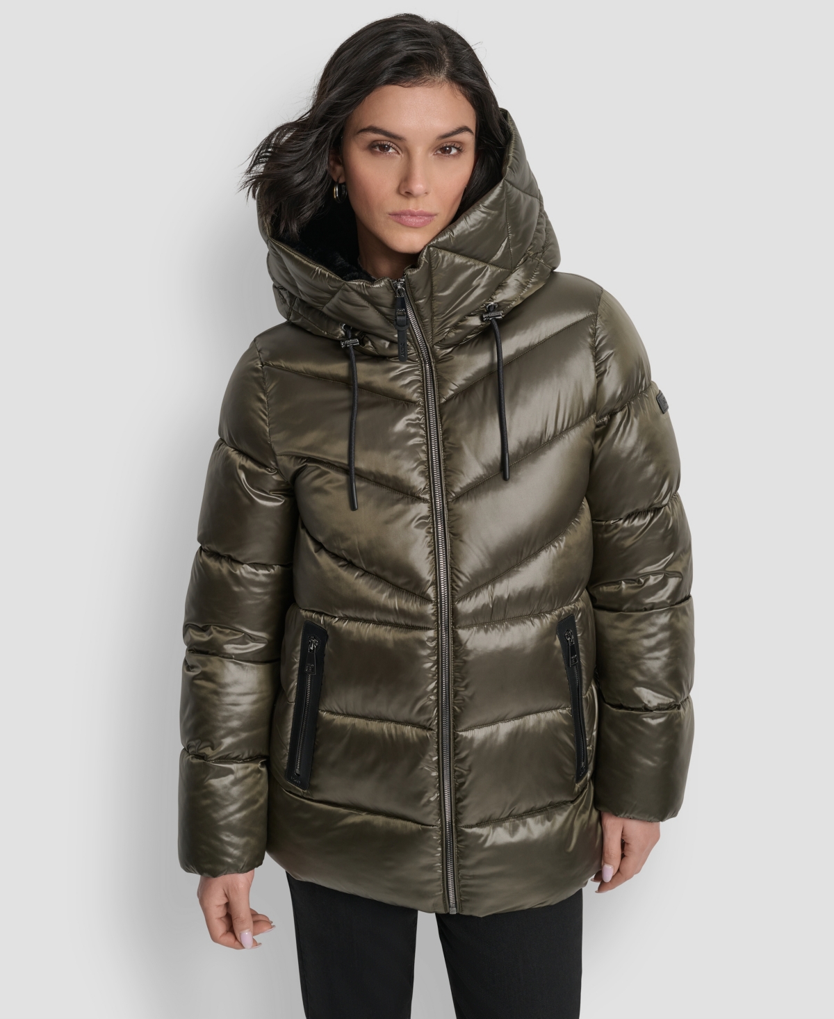 Click here for Dkny Womens Shine Hooded Puffer Coat - Loden prices