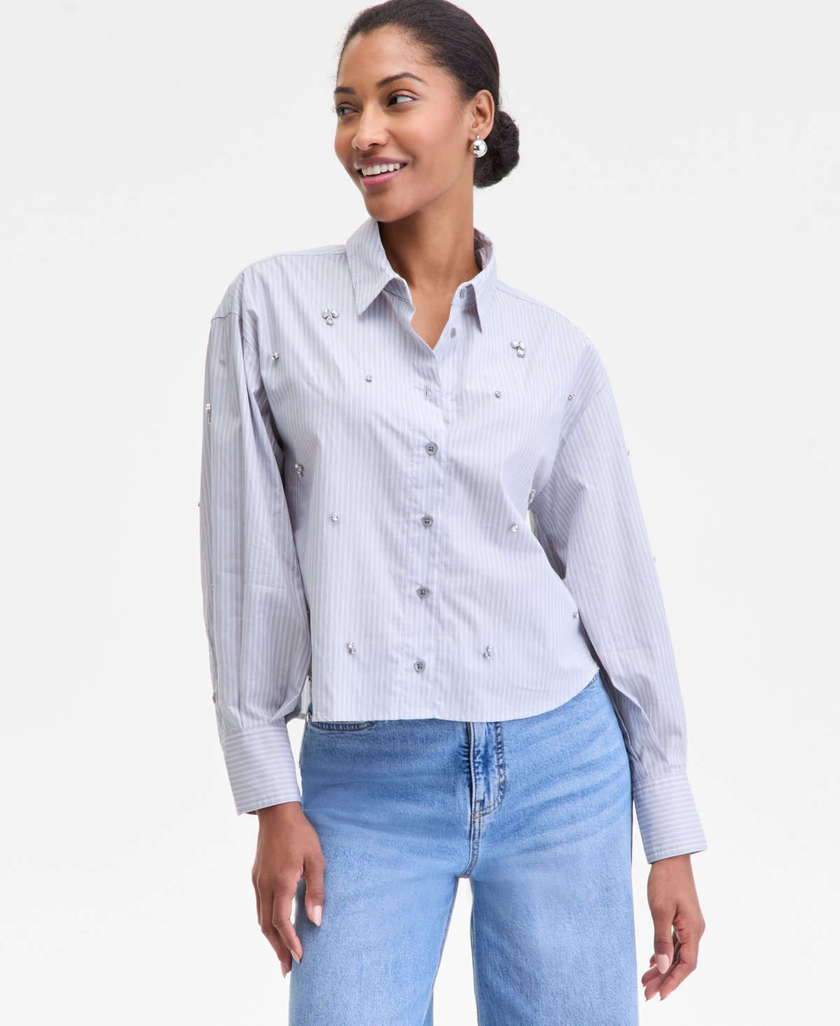 Click here for On 34th Womens Embellished Striped Shirt  Macys Ex... prices