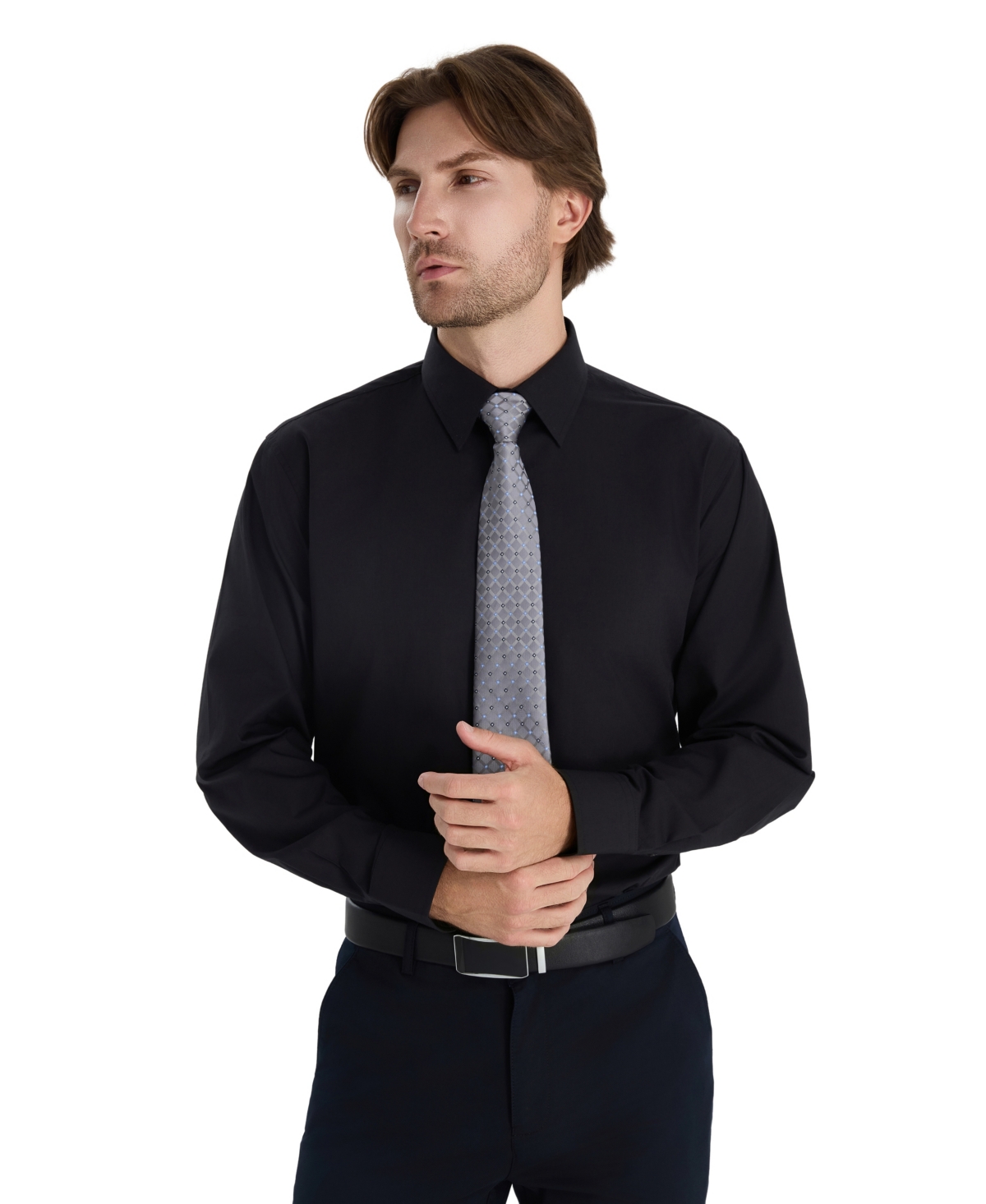 Club Room Mens Regular Fit Solid Dress Shirt  Macys Exclusive - Black