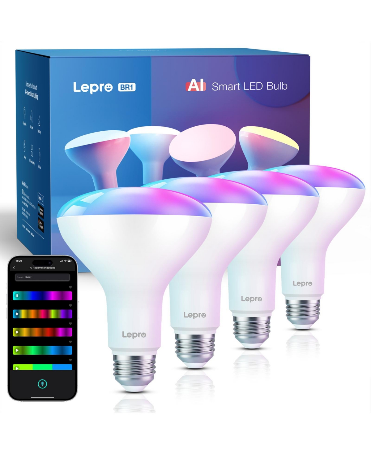 Click here for Lepro 60-Watt Equivalent Ai Smart BR30 Color Chang... prices