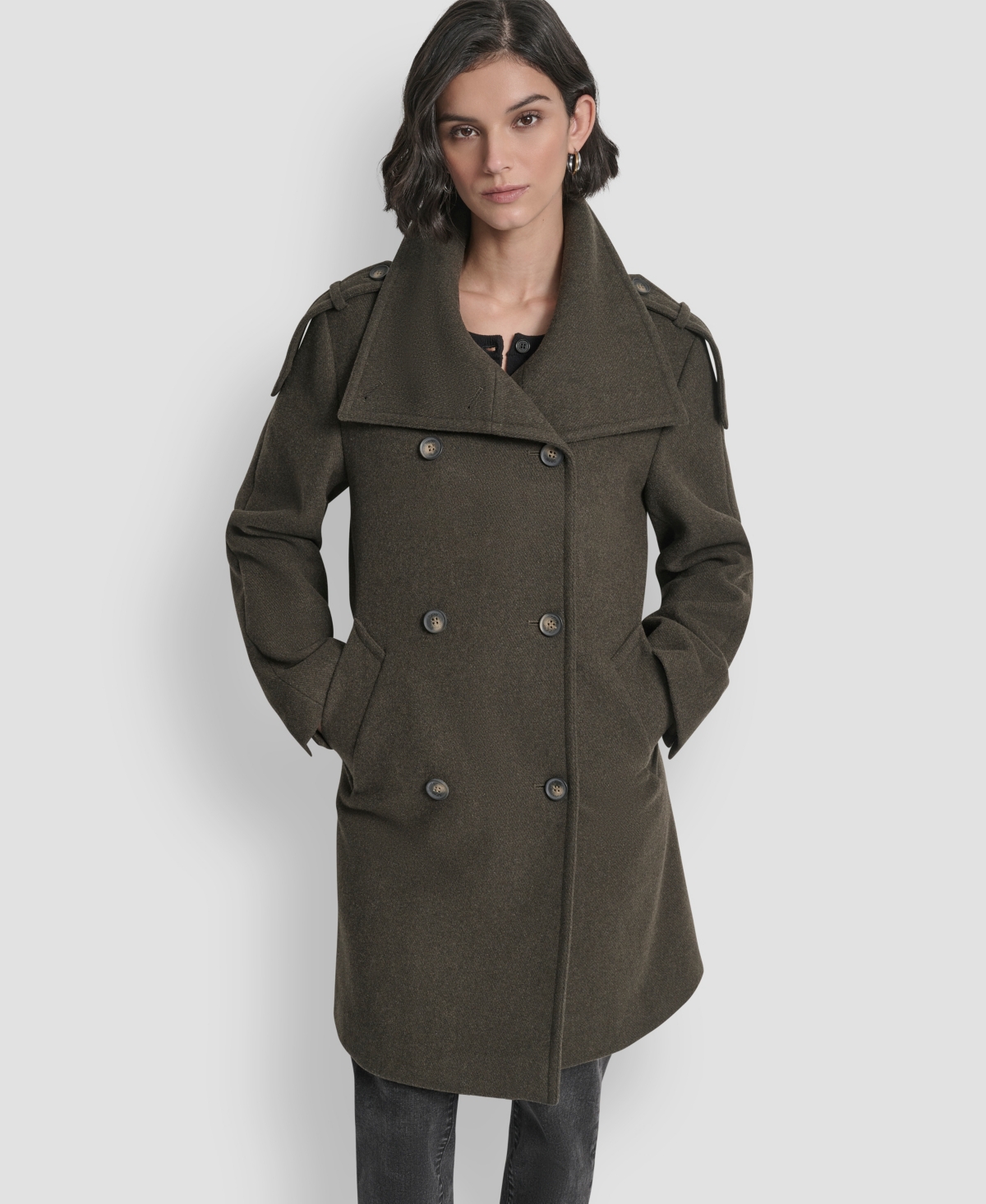 Click here for Dkny Womens Double-Breasted Funnel Neck Military C... prices