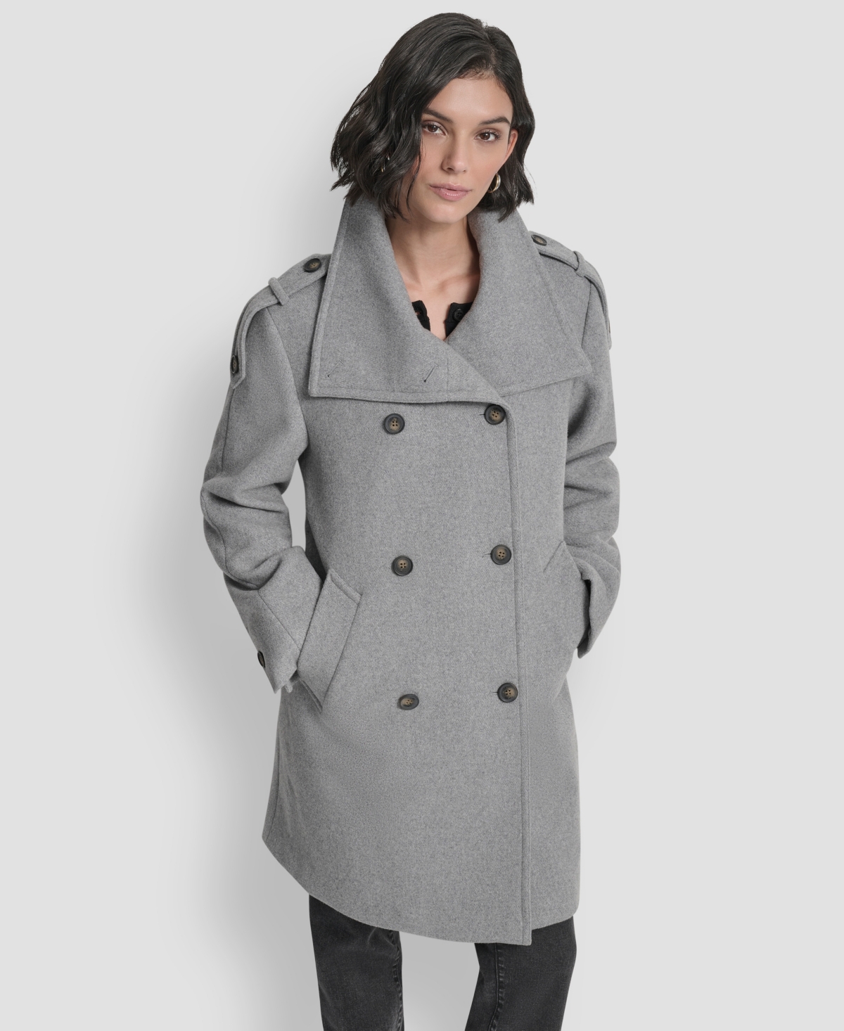 Click here for Dkny Womens Double-Breasted Funnel Neck Military C... prices