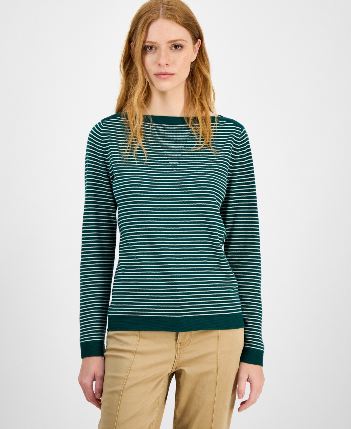 Click here for Nautica Jeans Womens Cotton Striped Boat-Neck Swea... prices