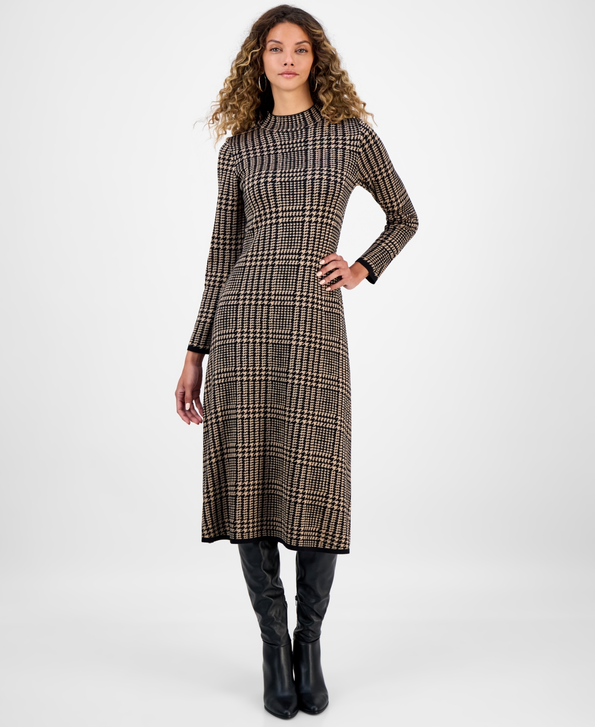 Click here for Robbie Bee Womens Printed Long-Sleeve Sweater Dres... prices