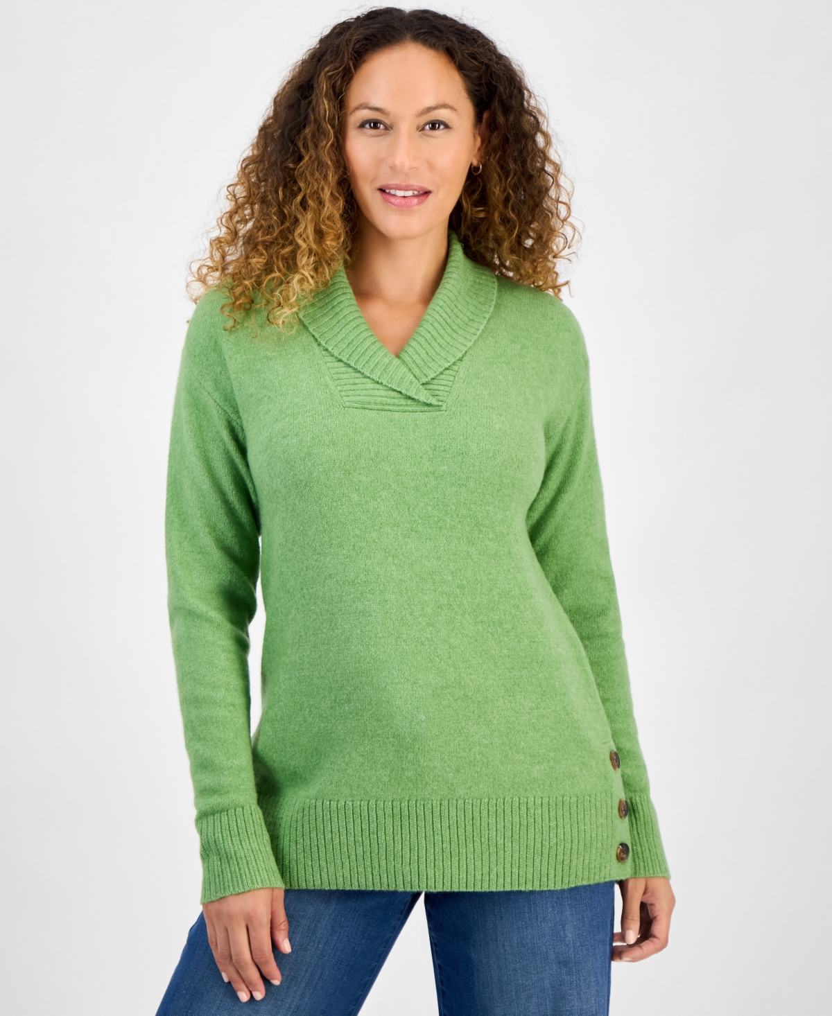 Click here for Style & Co Petite Shawl-Collar Button-Trim Tunic S... prices